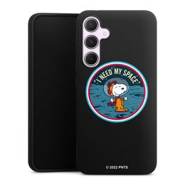 DeinDesign Galaxy A55 5G Handy Premium Silikon H&uuml;lle Handyh&uuml;lle schwarz Case Peanuts Weltall Snoopy Silikon Premium Case