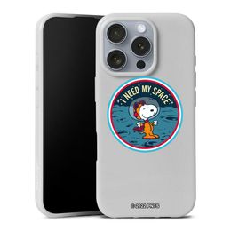 DeinDesign iPhone 16 Pro Handy Silikon H&uuml;lle Case wei&szlig; Handyh&uuml;lle Peanuts Weltall Snoopy Silikon Case
