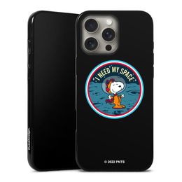 DeinDesign iPhone 16 Pro Max Handy Silikon H&uuml;lle Case schwarz Handyh&uuml;lle Peanuts Weltall Snoopy