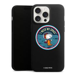 DeinDesign iPhone 15 Pro Max Handy Premium Silikon H&uuml;lle Handyh&uuml;lle schwarz Case Peanuts Weltall Snoopy Silikon Premium Case