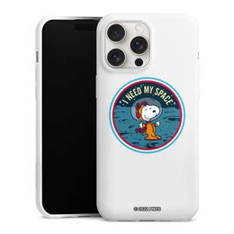 DeinDesign iPhone 15 Pro Max Handy Silikon H&uuml;lle Case wei&szlig; Handyh&uuml;lle Peanuts Weltall Snoopy Silikon Case