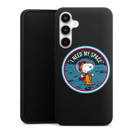 DeinDesign Galaxy A35 5G Handy Premium Silikon H&uuml;lle Handyh&uuml;lle schwarz Case Peanuts Weltall Snoopy Silikon Premium Case