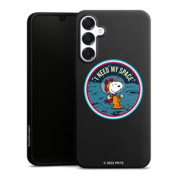 DeinDesign Galaxy A16 4G Handy Premium Silikon H&uuml;lle Handyh&uuml;lle schwarz Case Peanuts Weltall Snoopy Silikon Premium Case