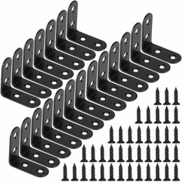 Schwarze rechtwinklige Halterung, L-förmige Metallhalterungen mit Schrauben für Holzmöbel, Schrankhalterung, 20 Stück, 40 40 18 mm