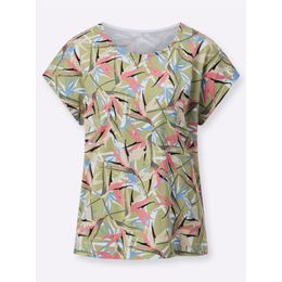 WITT Damen Print-Shirt im Baumwoll-Modal-Mix, lindgr&uuml;n-flamingo-bedruckt, Gr&ouml;&szlig;e 40