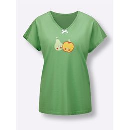w&auml;schepur w&auml;schepur Damen Capri-Schlafanz&uuml;ge mit Dehnbund, apfel + wei&szlig;-bedruckt, Gr&ouml;&szlig;e 44/46