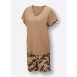 w&auml;schepur w&auml;schepur Damen Shorty mit Grafik-Dessin, camel-schwarz-bedruckt, Gr&ouml;&szlig;e 36/38