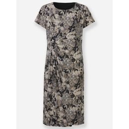 WITT Damen Jerseykleid in Wickeloptik, grau-ecru-bedruckt, Gr&ouml;&szlig;e 38