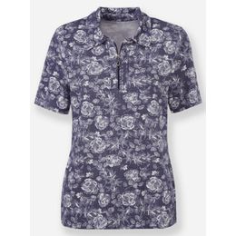 WITT Damen Poloshirt mit Glitzersteinchen, marine-ecru-bedruckt, Gr&ouml;&szlig;e 46