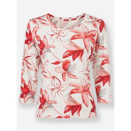 WITT Damen Print-Shirt mit Bl&uuml;ten-Druck, ecru-rot-bedruckt, Gr&ouml;&szlig;e 38