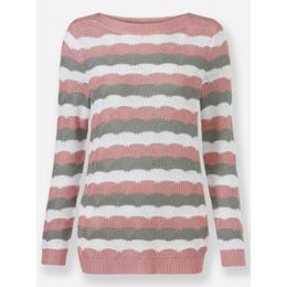 WITT Damen Langarm-Pullover mit Einstrickmuster, hortensie-steingrau-geringelt, Gr&ouml;&szlig;e 52