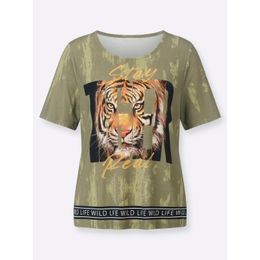 WITT Damen Shirt mit Tiger-Print, khaki-braun-bedruckt, Gr&ouml;&szlig;e 40