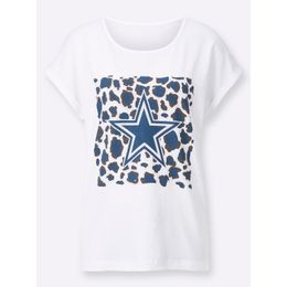 WITT Damen Shirt mit Animal- und Stern-Motiv, jeansblau-wei&szlig;, Gr&ouml;&szlig;e 40