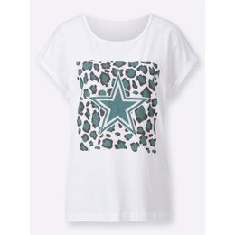 WITT Damen Shirt mit Animal- und Stern-Motiv, jade-wei&szlig;, Gr&ouml;&szlig;e 36