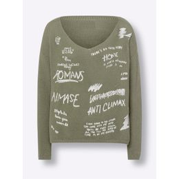 Heine Witt Damen Strickpullover mit schimmerndem Druck, khaki, Gr&ouml;&szlig;e 42