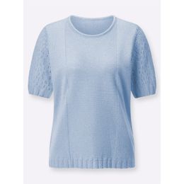 WITT Damen Boucl&eacute;-Pullover mit Ajourmuster-&Auml;rmeln, eisblau, Gr&ouml;&szlig;e 48