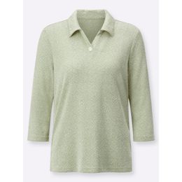 WITT Damen Poloshirt in melierter Boucl&eacute;-Qualit&auml;t, lindgr&uuml;n-meliert, Gr&ouml;&szlig;e 48