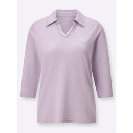 WITT Damen Poloshirt mit Spitzenverzierung, flieder, Gr&ouml;&szlig;e 38