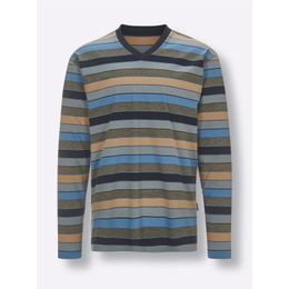 Hajo Herren Schlafanzug, marine-beige-geringelt, Gr&ouml;&szlig;e 64/66