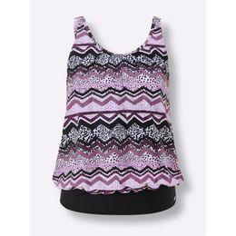 feel good Damen Tankini-Oberteil im Zickzack_Dessin, violett-schwarz-bedruckt, Gr&ouml;&szlig;e 50C