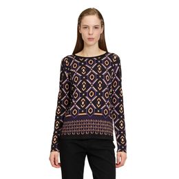 Strickpullover Betty Barclay "Betty Barclay Feinstrickpullover mit Aufdruck", Damen, Gr. 40, lila (lila, schwarz), Strick, Obermaterial: 80% Viskose, 20% Polyamid., feminin, gerade lang, Pullover, Hotfix