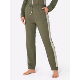 Dehnbund-Hose feel good, Damen, Gr. 36/38, Normalgrößen, grün (khaki, sand), 60% Baumwolle, 40% Polyester, unifarben, gemustert, mehrfarbig, Hosen