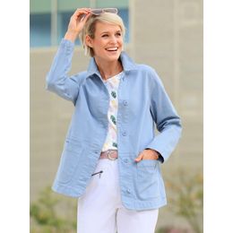 Jeansblazer Classic Basics "Jeans-Blazer", Damen, Gr. 44, blau (bleu), 98% Baumwolle, 2% Elasthan, Langarm, Blazer