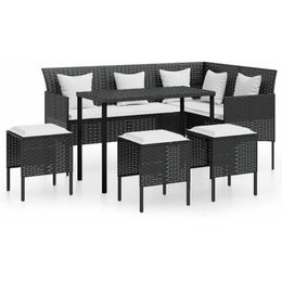 5-tlg. Sofagarnitur in L-Form mit Kissen Poly Rattan Schwarz vidaXL