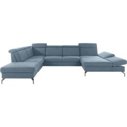 Sit & More Wohnlandschaft SIT & MORE "Brisbane U-Form", blau (hellblau), B:367cm T:243cm, Soft clean (98% Polyester, 2% Polyamid), Sofas, Zehentrenner, Fu&szlig;h&ouml;he 15 cm, inklusive Sitztiefen-, Armteil- und Kopfteilverstellung
