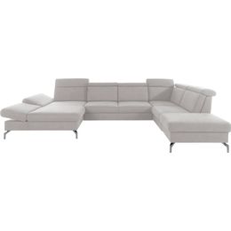 Sit & More Wohnlandschaft SIT & MORE "Brisbane U-Form", silber, B:367cm T:243cm, Soft clean (98% Polyester, 2% Polyamid), Sofas, Zehentrenner, Fu&szlig;h&ouml;he 15 cm, inklusive Sitztiefen-, Armteil- und Kopfteilverstellung