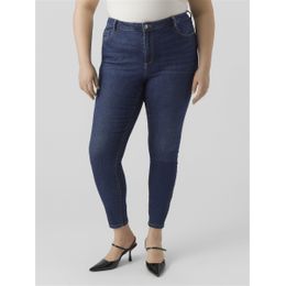 Skinny-fit-Jeans Vero Moda CURVE "VMPHIA HR SKINNY J GU3113 CURVE NOOS", Damen, Gr. 44, Länge 32, blau (dunkelblau denim), Denim/Jeans, Obermaterial: 64% Baumwolle, 31% Polyester, 3% Viskose, 2% Elasthan, modisch, skinny fit, Jeans