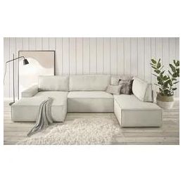 Wohnlandschaft Home Affaire "SHERWOOD XXL 329 cm, U-Form, Schlafsofa", beige (hellbeige), B:329cm H:85cm T:195cm, Sofas, Schlaffunktion m. Bettkasten (194x139 cm), Cord, Vintage, Samtvelours