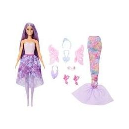 Mattel Barbie 3-in-1 Fantasy Puppe mit Schwanzflosse, Feenfl&uuml;geln und Ketten