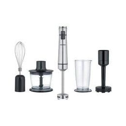 Severin Kabelloser Stabmixer SM 3775 Premium-Set edelstahl (geb&uuml;rstet)/schwarz, Li-Ion Akku, 2.000 mAh, mit Zerkleinerer, Kartoffelstampfer, Schneebesen