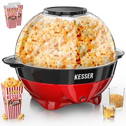 Kesser® Popcornmaschine: 800W Popcornmaker - 5,5l großer Inhalt, Antihaftbeschichtung, Deckel & Servierschale, für Öl/Butter/Zucker, Stille & Schnelle, abnehmbare Heizfläche, inkl. Popcornbecher