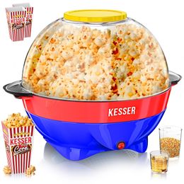 Kesser® Popcornmaschine: 800W Popcornmaker - 5,5l großer Inhalt, Antihaftbeschichtung, Deckel & Servierschale, für Öl/Butter/Zucker, Stille & Schnelle, abnehmbare Heizfläche, inkl. Popcornbecher