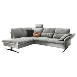 Candy Ecksofa 3C CARINA "Haya Design Funktionssofa, Tonnentaschen-Federkern, L-Form", grau (hellgrau), B:273cm H:94cm T:210cm, Struktur (85% Polyester, 15% Nylon), Struktur weich (85% Polyester, 15% Nylon), Sofas, incl. 2 Kopfstützen, mit klappbarer Armlehne, weiches Sitzgefühl, Topseller