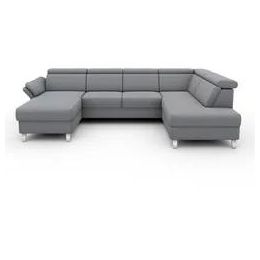 Sit & More Wohnlandschaft SIT & MORE "Vincenzo U-Form", grau (hellgrau), B:317cm H:84cm T:93cm, Sofas, inklusive Kopfteilverstellung, wahlweise mit Bettfunktion, Bettkasten