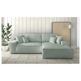 Ecksofa Andas "Finnley Schlafsofa 267 cm in Bouclé, Struktur fein u. Cord, L-Form", grün (mintgrün), B:267cm H:85cm T:167cm, Bezugstoff aus 90% recyceltem Material , Aqua Clean , Gramatur 580g/ qm +/- 5%, Sofas, Schlaffunktion m. Bettkasten (136/210 cm), Bouclé, Struktur und Cord