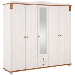 Kleiderschrank Home Affaire "Adele", weiß (weiß, kirschbaumfarben), B:207cm H:191cm T:53,5cm, Massivholz, Schränke, aus massiver Kiefer,Spiegel beim 4-und 5-trg.Schrank, Innenausstattung