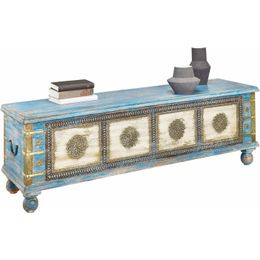 Sitztruhe Home Affaire, blau (antik blau, creme), B:145cm H:45cm T:40cm, Massivholz, Sitzbänke, Topseller