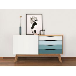 Sideboard WOODMAN "Hilla", blau (eiche, hellblau), B:130cm H:71cm T:45cm, Sideboards, Kommode im angesagten skandinavischen Look, Breite 130 cm