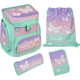 Schulranzen Scooli "EasyFit, Butterfly Wishes", Kinder, Gr. B/H/T: 33cm x 36,5cm x 29cm, blau (butterfly wishes), Polyester, Rucksäcke