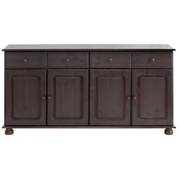 Sideboard Home Affaire "Mette", braun (dunkelbraun), B:156cm H:77cm T:34cm, Massivholz, MDF, Sideboards, Kommode aus massivem Kiefernholz, Breite 156 cm