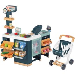 Kaufladen Smoby "Supermarkt Maxi mit Einkaufswagen", blau, Kaufläden, KinderB:80cm H:90cm T:60cm, Kunststoff, mit Sound- und Lichteffekten; Made in Europe, B:80cm H:90cm T:60cm