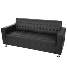 MCW 3er Sofa Pori, Couch Loungesofa, Kunstleder, Metall-F&uuml;&szlig;e 180cm ~ schwarz