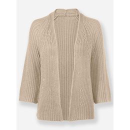 Cardigan Heine, Damen, Gr. 34, beige (sand), 50% Baumwolle, 50% Polyacryl, unifarben, 3/4-Ärmel, Strickjacken