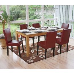 MCW 6er-Set Esszimmerstuhl Stuhl K&uuml;chenstuhl Littau ~ Kunstleder, rot-braun, dunkle Beine