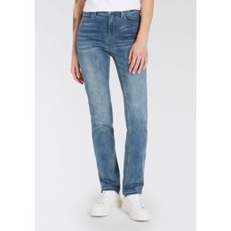 Gerade Jeans Arizona "Ultra-Stretch", Damen, Gr. 34, N-Gr, blau (blau, used), Denim/Jeans, Obermaterial: 74% Baumwolle, 24% Polyester, 2% Elasthan, unifarben, Basic, extraeng lang, Jeans, normale Passform, Comfort Fit, Used-Look-Waschung