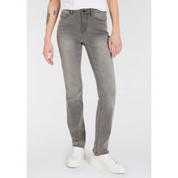 Gerade Jeans Arizona "Ultra-Stretch", Damen, Gr. 34, N-Gr, grau (grau, used), Denim/Jeans, Obermaterial: 74% Baumwolle, 24% Polyester, 2% Elasthan, unifarben, Basic, extraeng lang, Jeans, normale Passform, Comfort Fit, Used-Look-Waschung